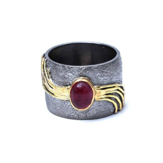 Mixed Metal 5 Waves Ruby Ring Vintage Collection 18K Gold - Etsy