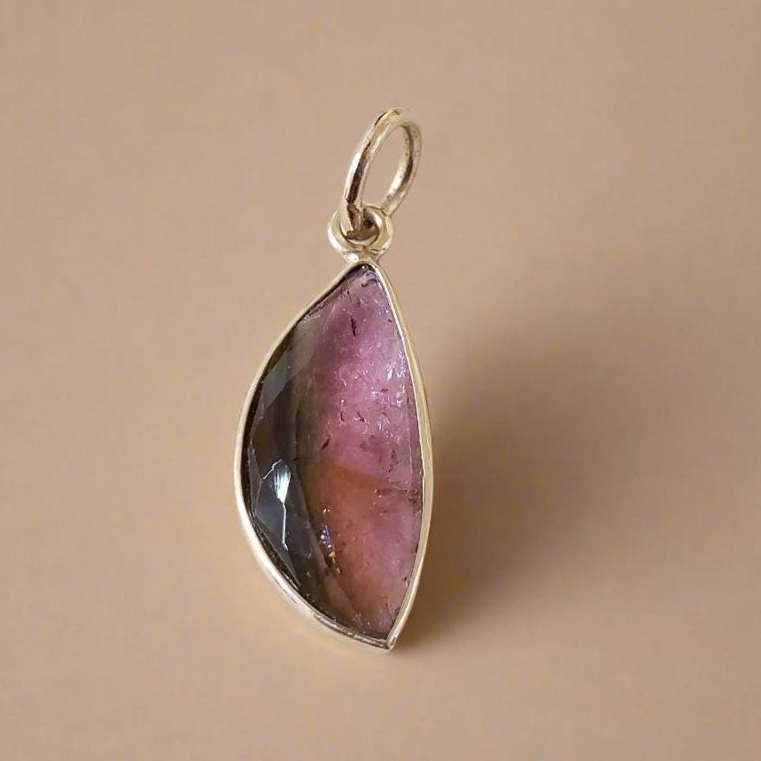 14k Gold Bi-color Tourmaline Pendant: Handmade Fine Jewelry Gift - Etsy