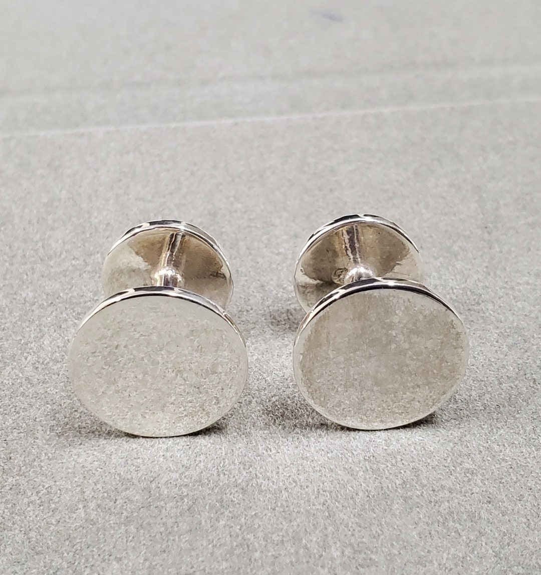 925 Sterling Silver High Polished Simple Cufflinks, 18 MM Front Surface ...