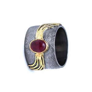 Mixed Metal 5 Waves Ruby Ring, Vintage Collection, 18K Gold Ring, 925 ...