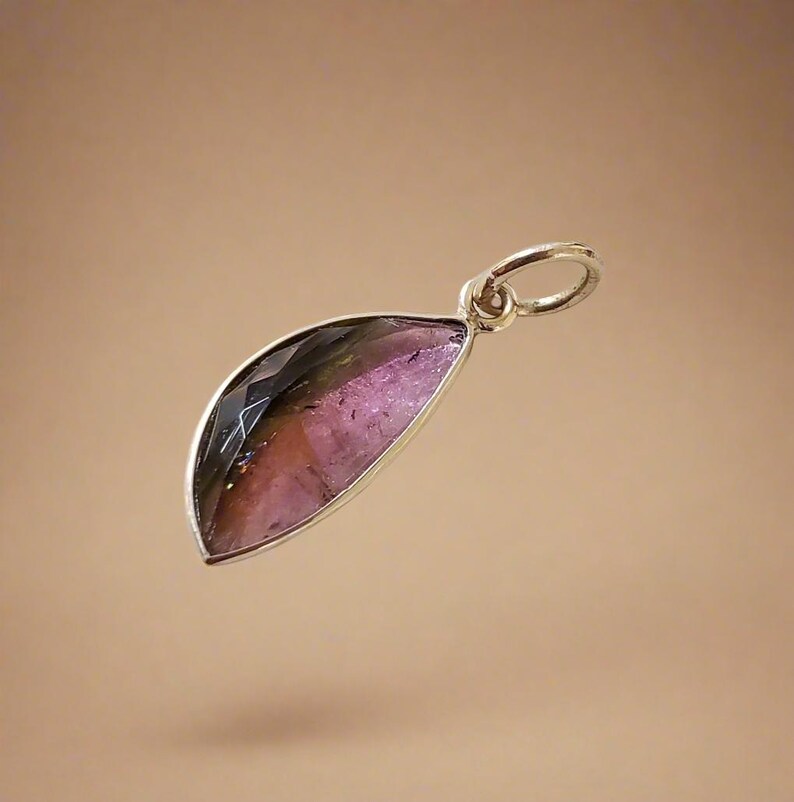 14k Gold Bi-color Tourmaline Pendant: Handmade Fine Jewelry Gift - Etsy
