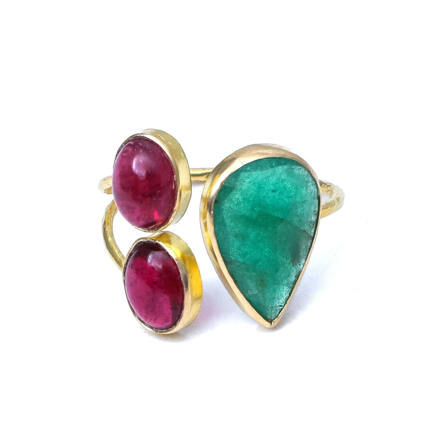 Emerald and Ruby Gold Ring 18k High quality colored stone | Etsy