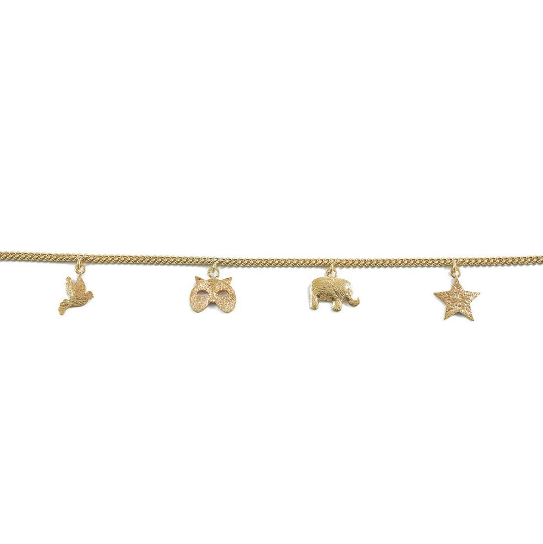Hammered Dainty Charms Bracelet, All in Gold Vermeil,tiny Little Multi ...