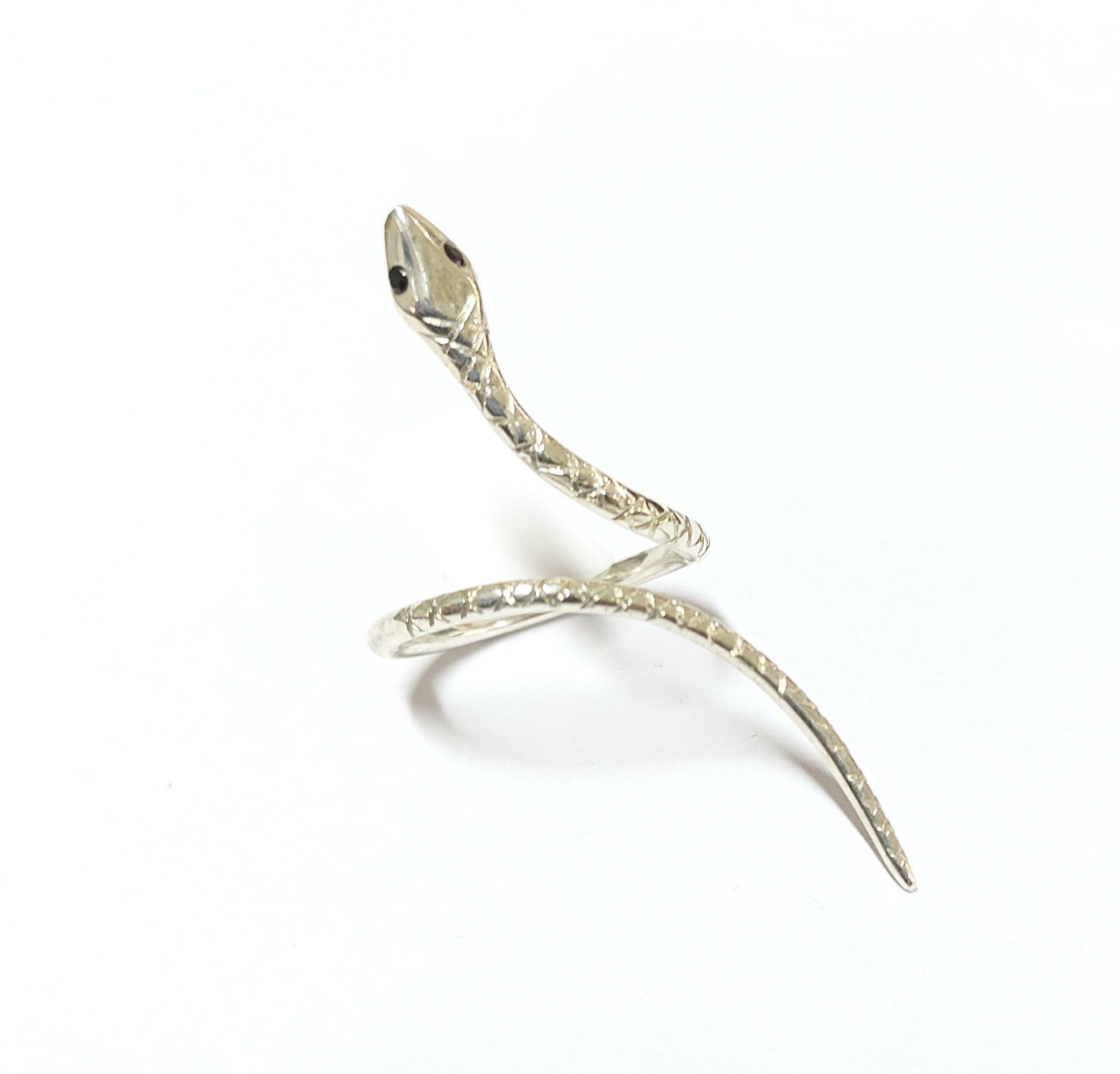 925 Silver Textured Snake Tail Ring Black Spinel in Eyes | Etsy