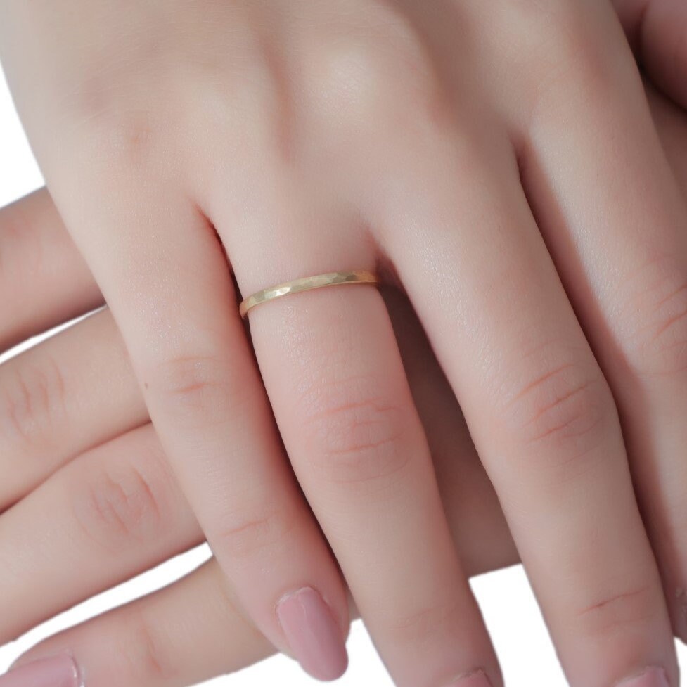 Thin 9k Gold Hammered Band 9K Gold Jewelry Stacking Rings | Etsy