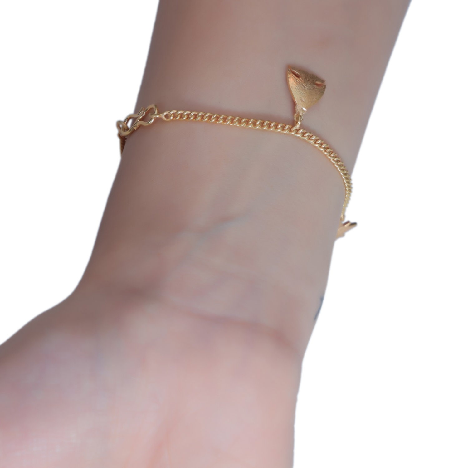 Hammered Dainty Charms Bracelet All in Gold Vermeil Tiny | Etsy
