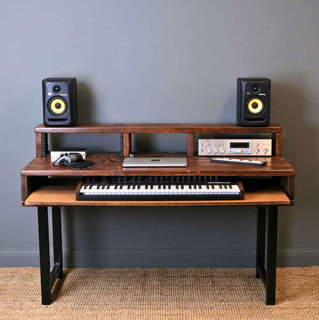 Studio Desk | Modern Rustic Design | Riser Shelf | 19" Rack Storage ...