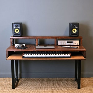 Studio Desk | Modern Rustic Design | Riser Shelf | 19" Rack Storage ...