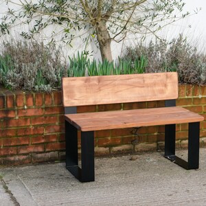 Wooden Garden Bench With Steel Legs and Backrest. Rustic Bench for ...