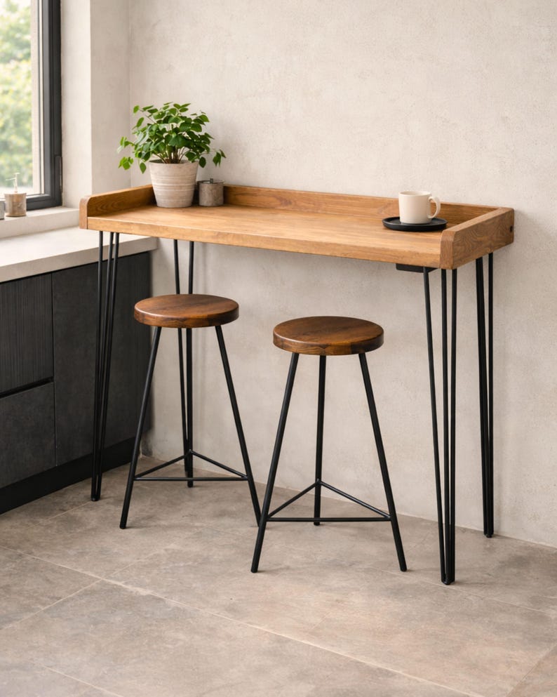 Scandinavian Breakfast Bar Table With Stools, Narrow Kitchen Bar Table ...