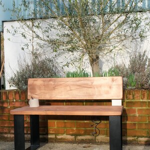 Wooden Garden Bench With Steel Legs and Backrest. Rustic Bench for ...