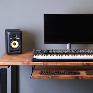Rustic Studio Desk: Solid Wood Music Production Desk With Sliding ...