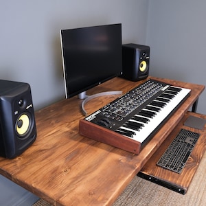 Rustic Studio Desk: Solid Wood Music Production Desk With Sliding ...