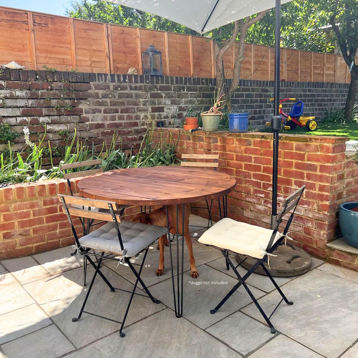 Round Garden Table Solid Wood, Outdoor Dining Table, Wooden Patio Table ...