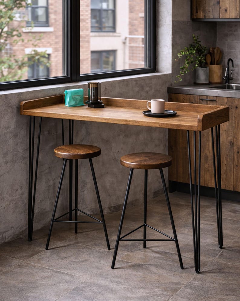 Scandinavian Breakfast Bar Table With Stools, Narrow Kitchen Bar Table ...