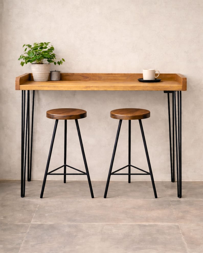 Scandinavian Breakfast Bar Table With Stools, Narrow Kitchen Bar Table ...