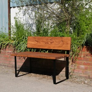 Wooden Garden Bench With Steel Legs and Backrest. Rustic Bench for ...