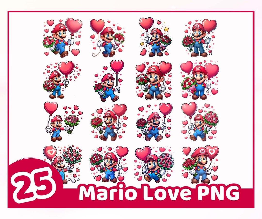 Cute Mario Love PNG Super Mario Love PNG Heart Balloon Flower Bouquet ...