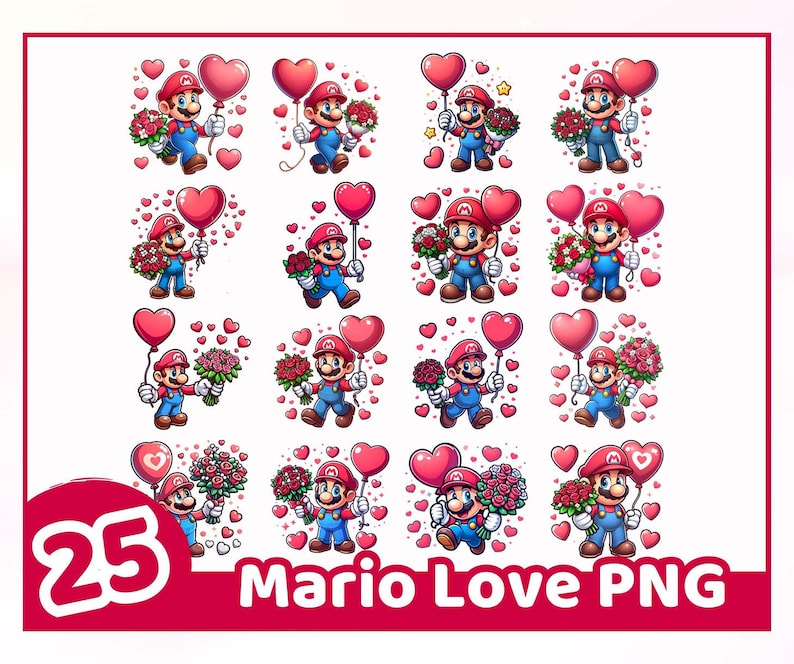 Cute Mario Love PNG Super Mario Love PNG Heart Balloon Flower Bouquet ...