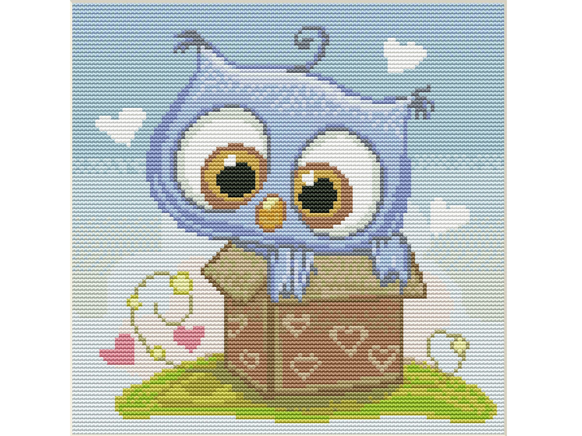 Blue Owl Cross Stitch Pattern. Embroidery Cute Owl. PDF - Etsy