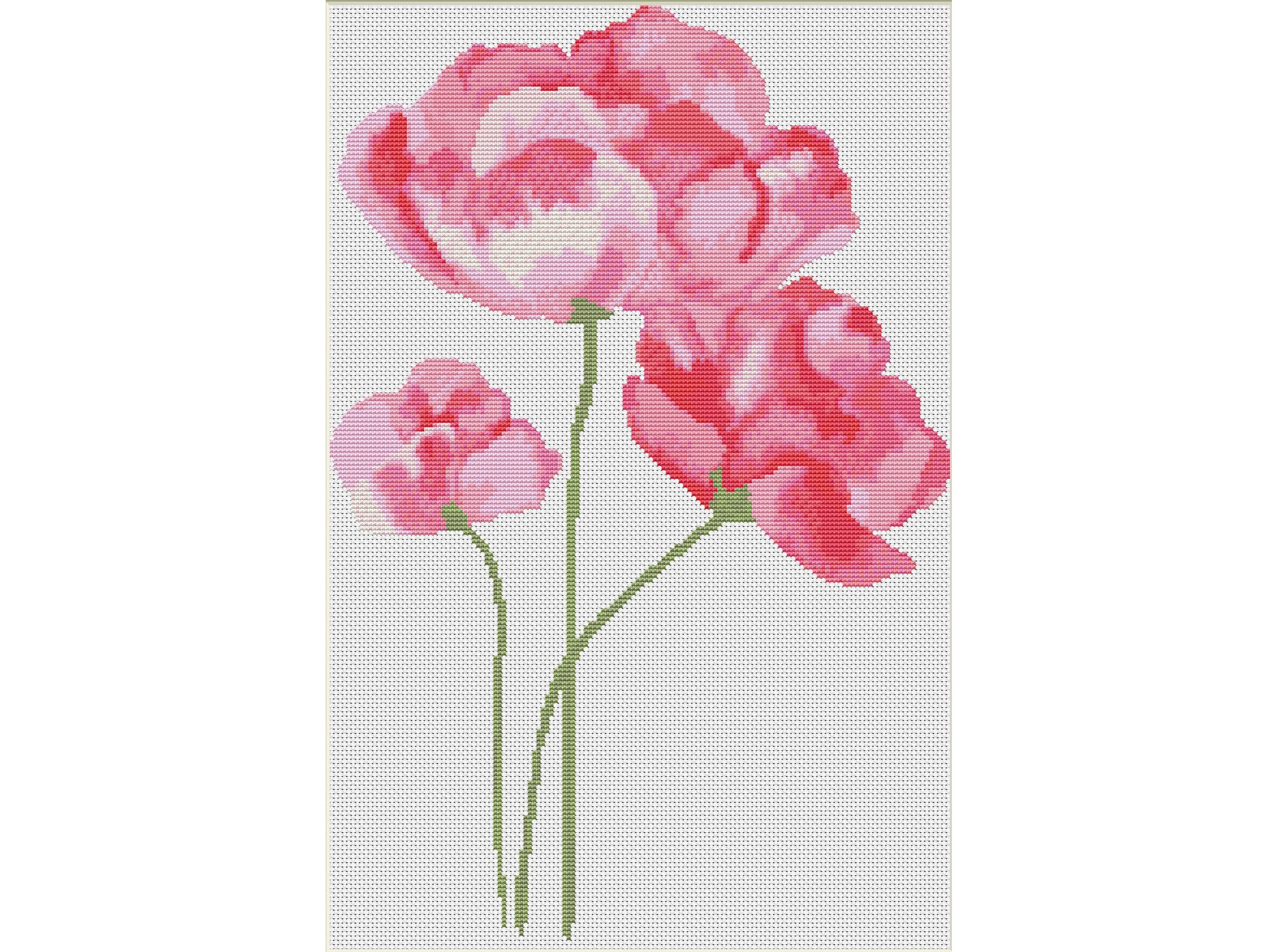Pink Flowers Cross Stitch Pattern. Flowers Embroidery. PDF - Etsy