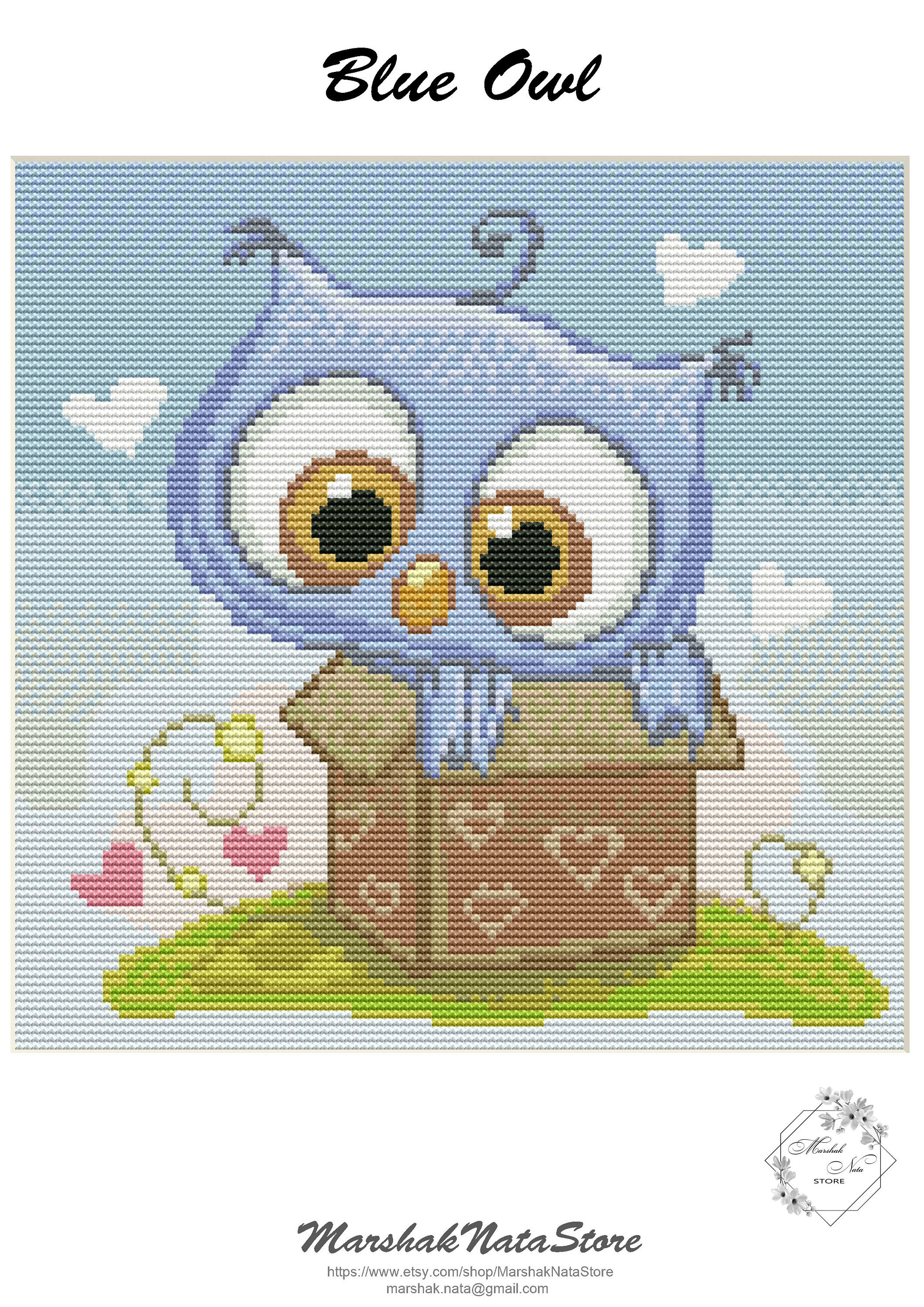 Blue Owl Cross Stitch Pattern. Embroidery Cute Owl. PDF - Etsy