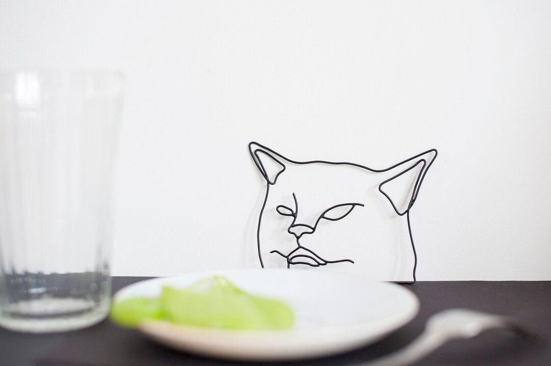 Confused Cat at Dinner Table Meme Black Wire Metal - Etsy