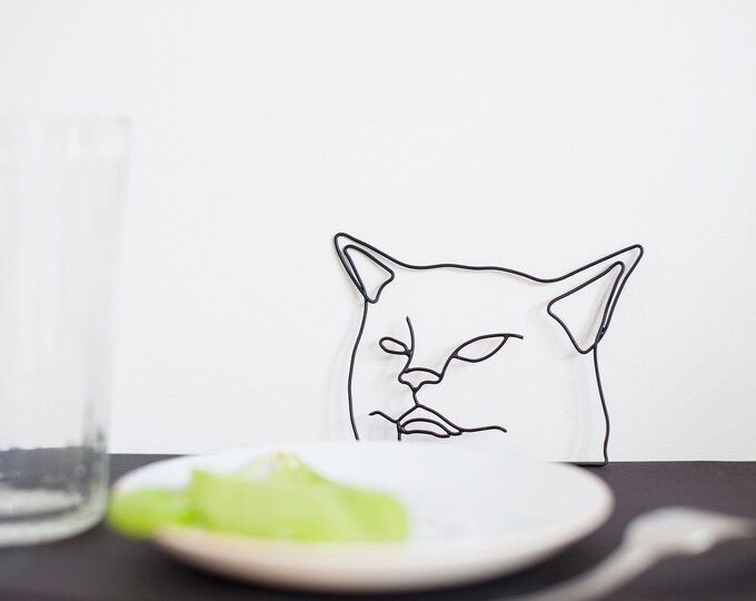 Confused Cat at Dinner Table Meme Black Wire Metal - Etsy