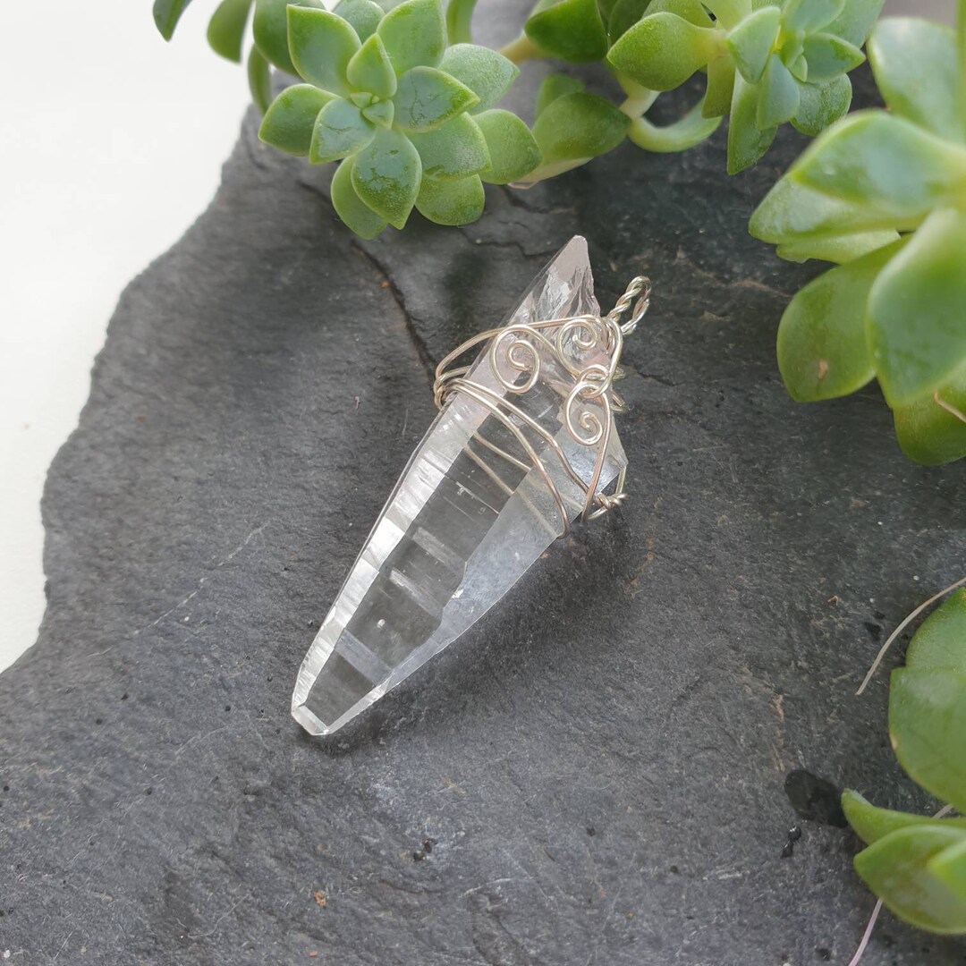 Natural Raw Colombian Lemurian Starseed Optical Laser Quartz Crystal Point Sterling Silver Wire ...