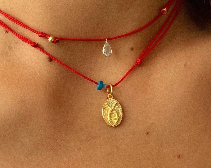 925 Sterling Silver Fish Necklace, Gold Fish Necklace, Red String ...