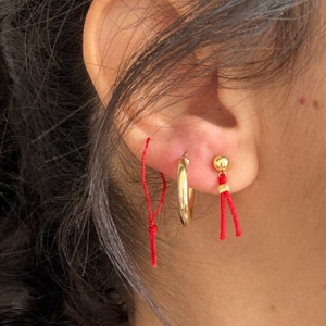 925 Red String Earring, Sterling Silver Red Luck Earring, Good Luck ...