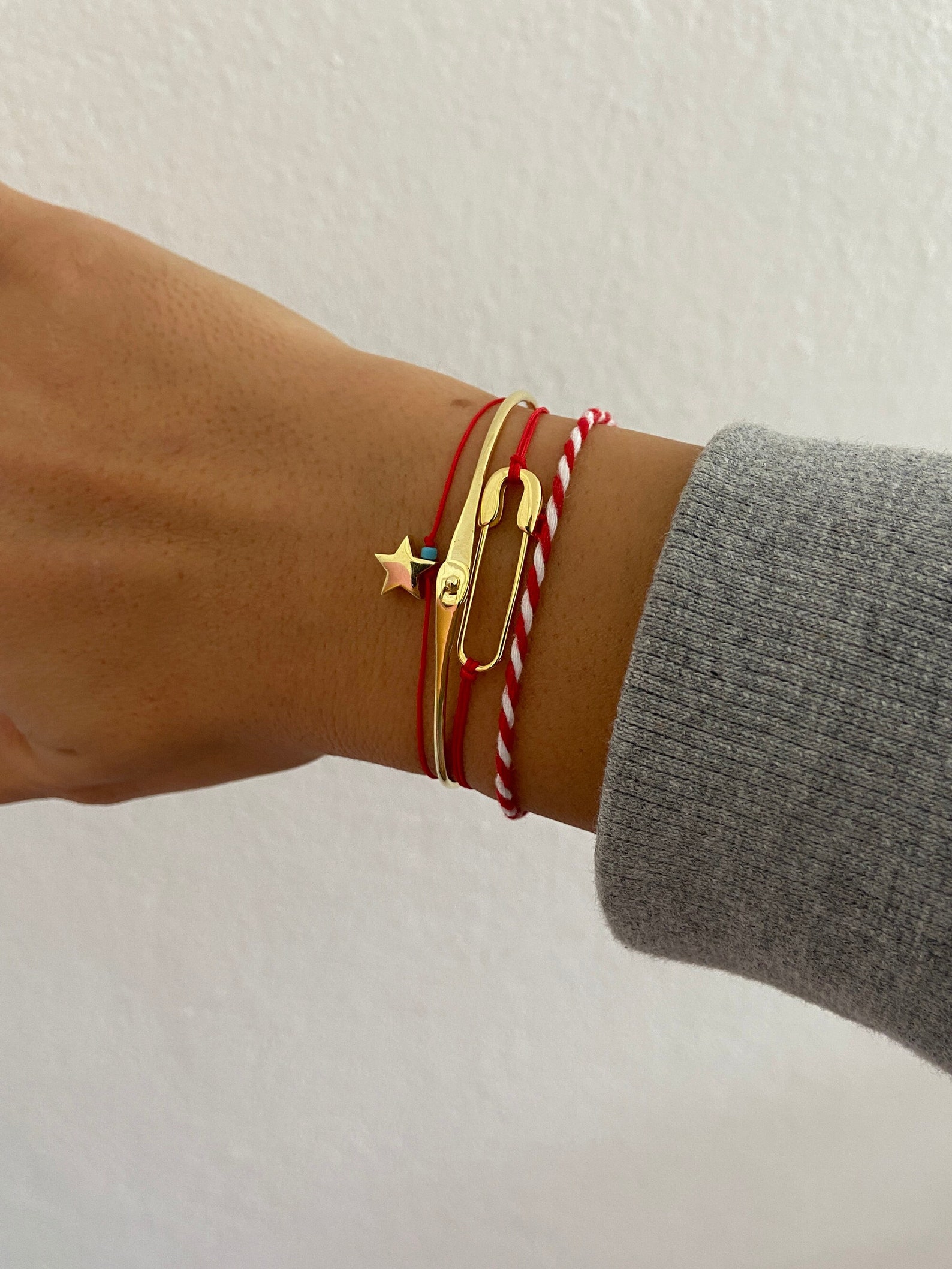 925 Safety Pin Red String Bracelet Paper Clip Bracelet - Etsy