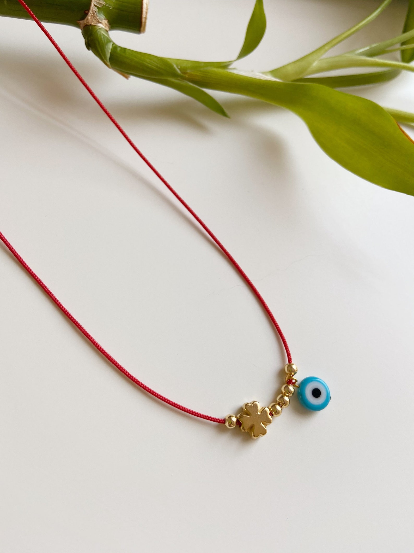 Gold Clover Necklace Lucky Clover Necklace Red String - Etsy