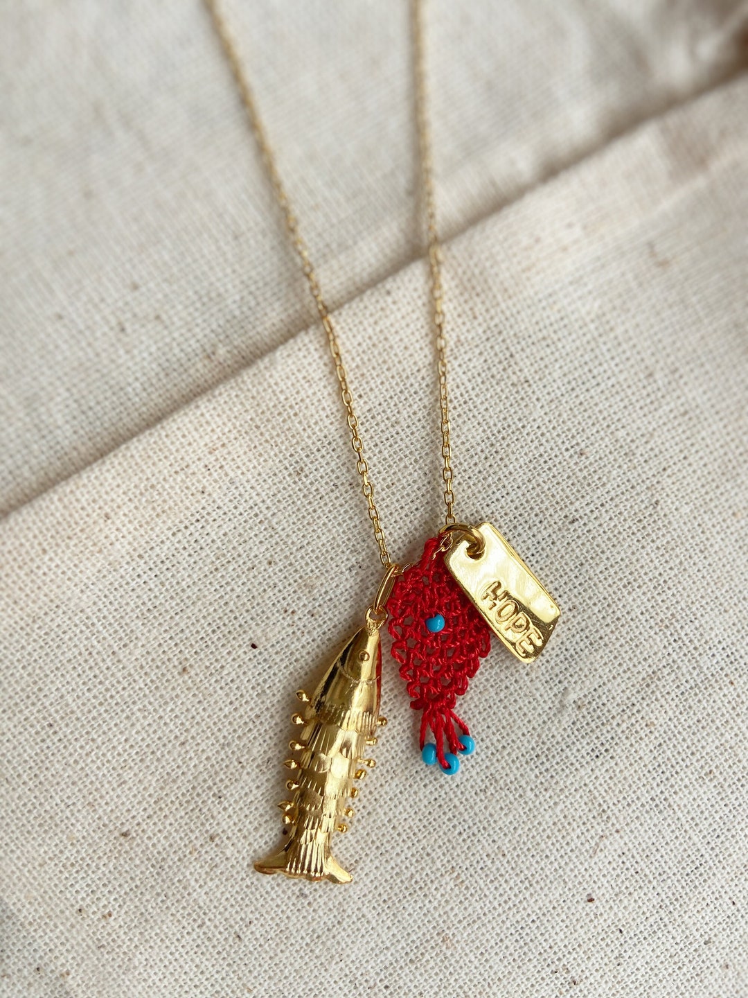 925 Sterling Silver Fish Necklace, Gold Fish Necklace, Minimal Red ...