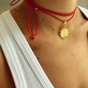 925 Red String Choker, Sun Bow Choker, Sun Pendant Necklace, Sun String ...