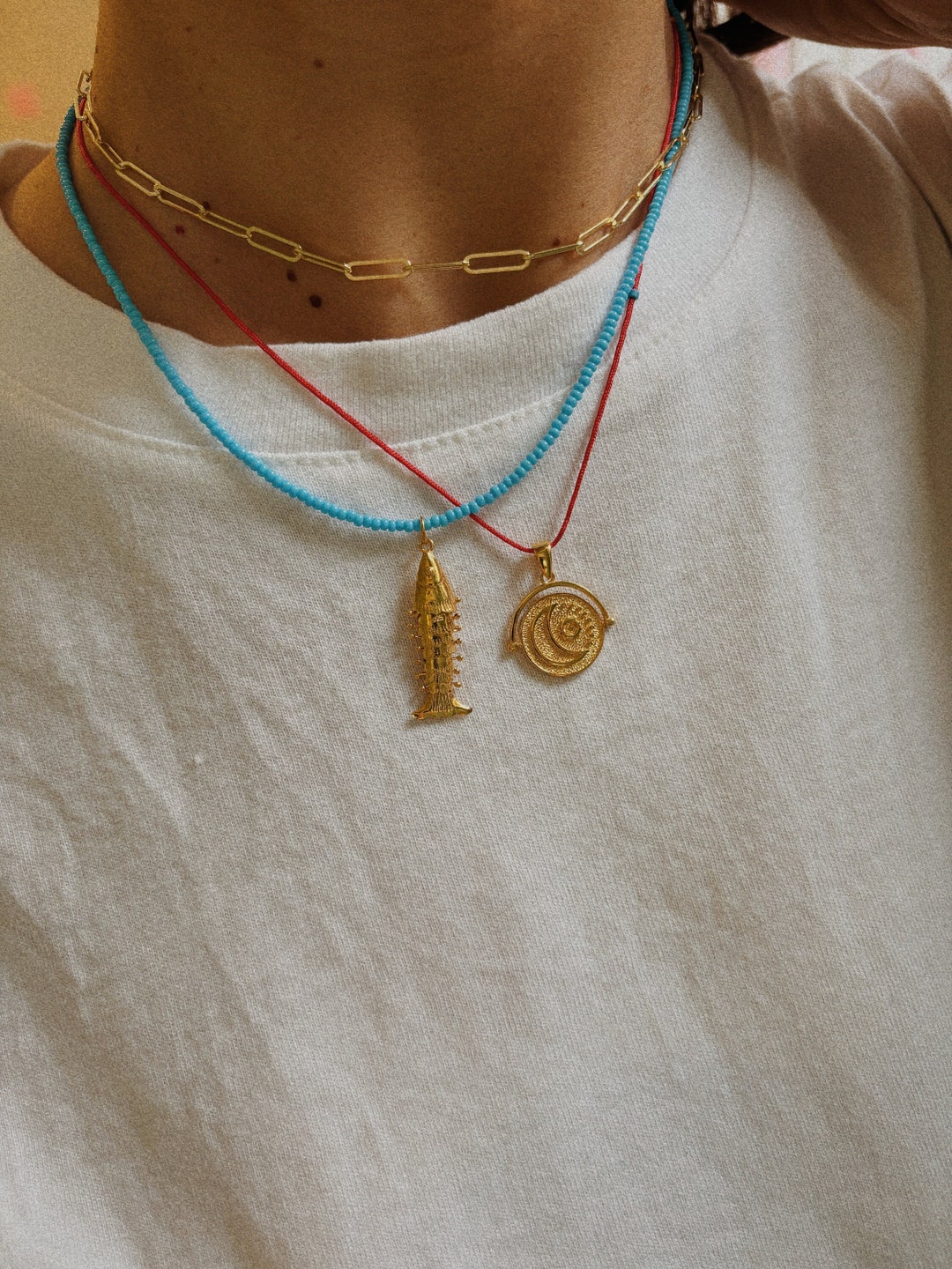 925 Blue Fish Necklace, Sterling Silver Fish Necklace, Movable Fish ...