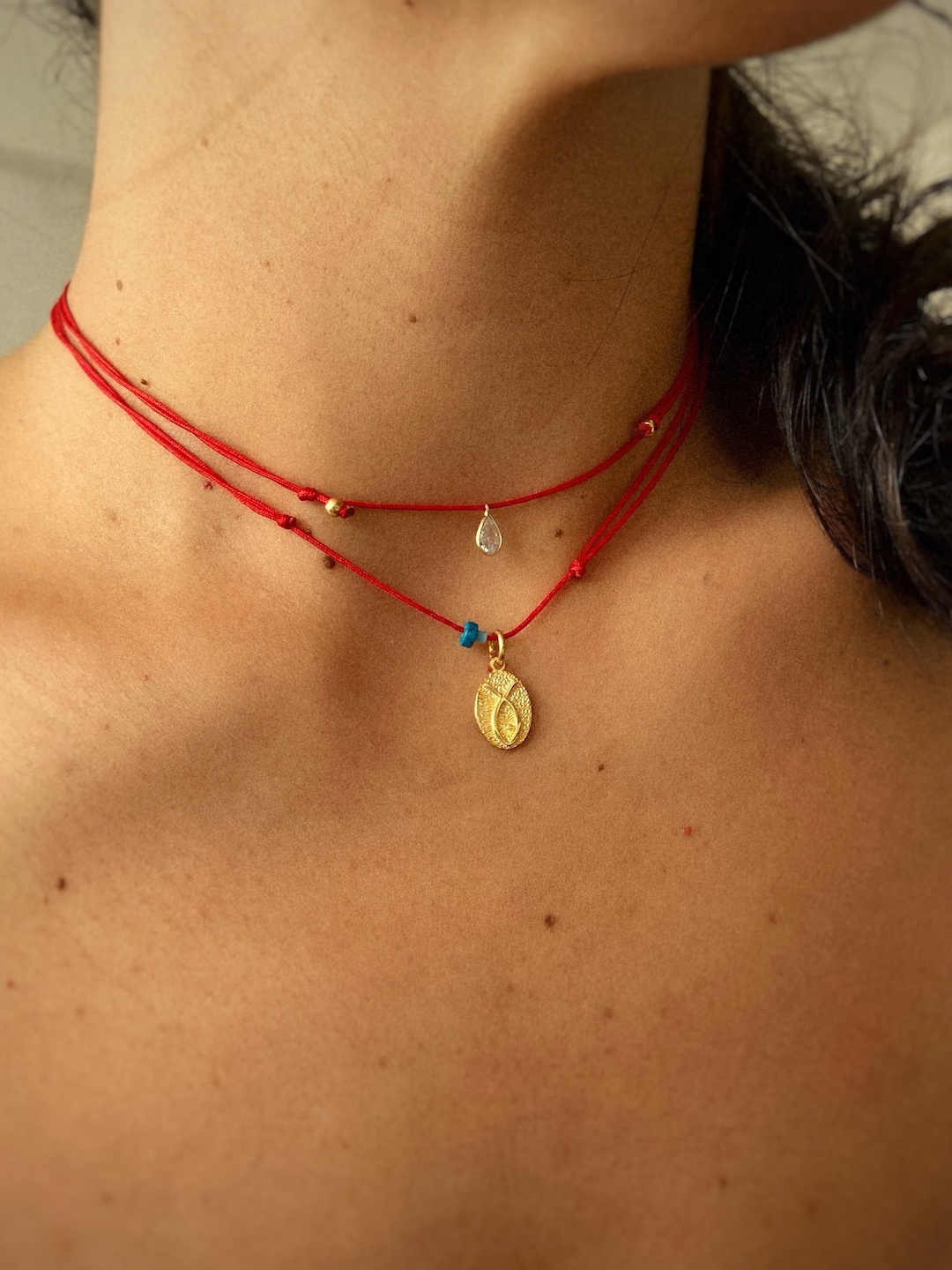 925 Sterling Silver Fish Necklace, Gold Fish Necklace, Red String ...