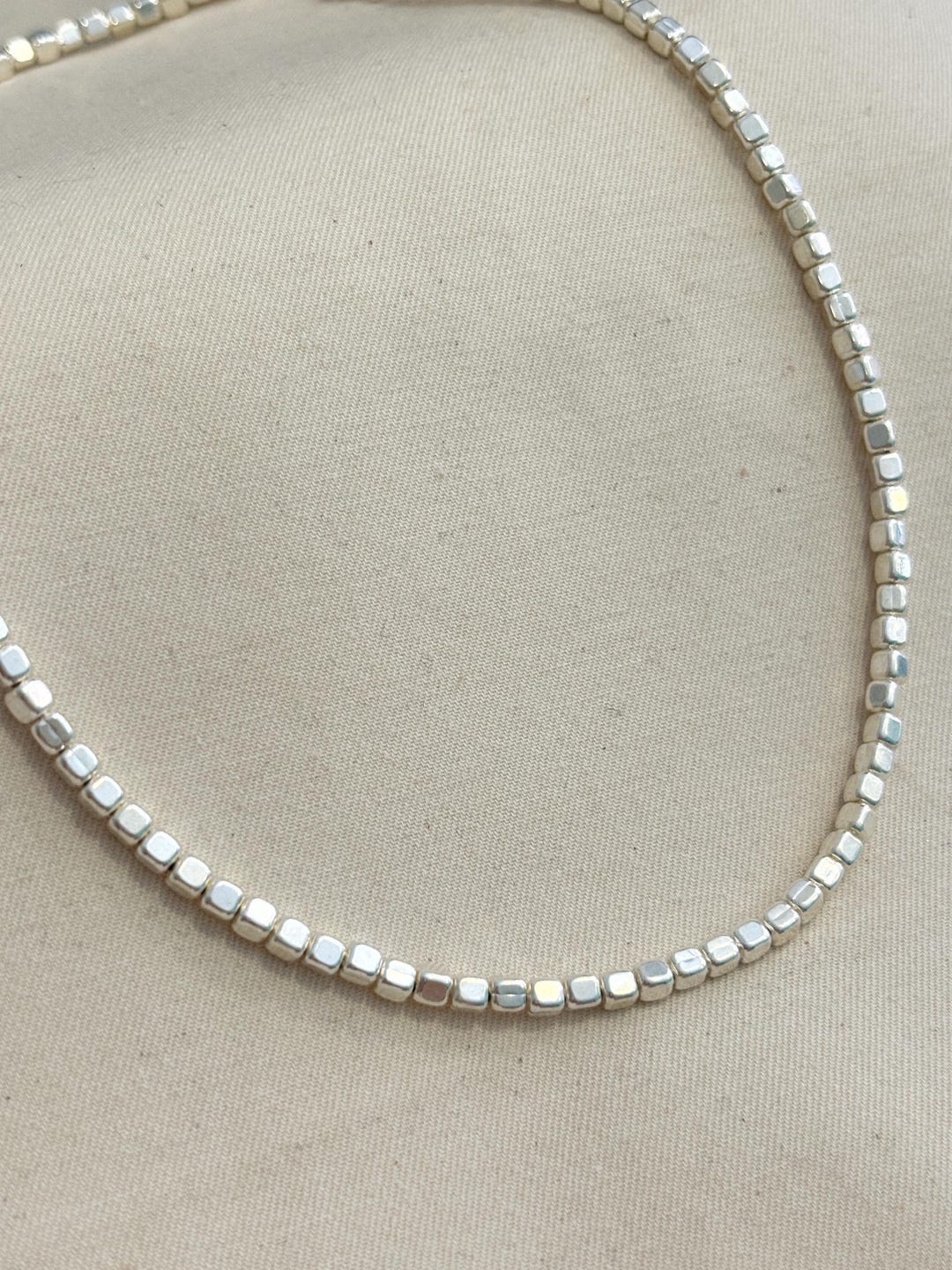 Sterling Silver Cube Bead Necklace: Stackable 3mm Choker - Etsy