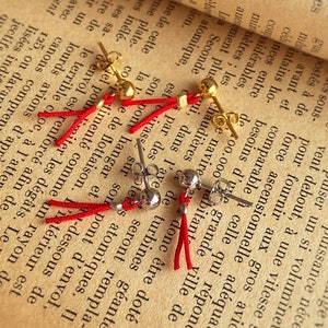 925 Red String Earring, Sterling Silver Red Luck Earring, Good Luck ...