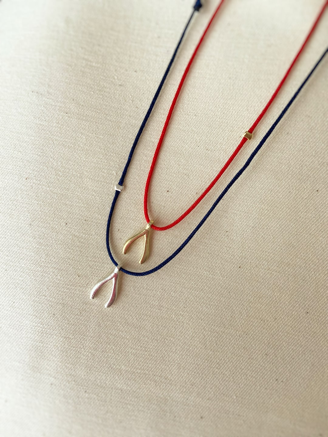 925 Sterling Silver Necklace, Gold Plate Necklace, Wishbone Red ...