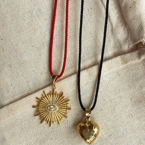 925 Red String Choker, Sun Bow Choker, Sun Pendant Necklace, Sun String ...