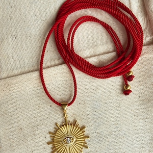 925 Red String Choker, Sun Bow Choker, Sun Pendant Necklace, Sun String ...