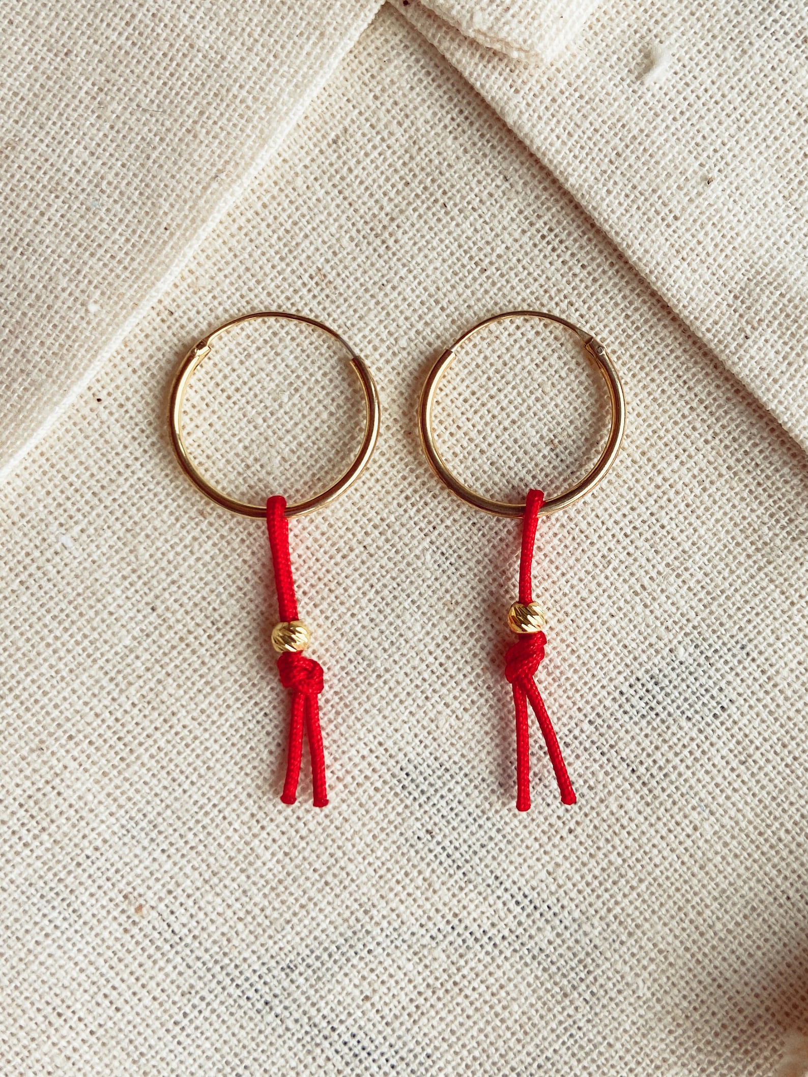 925 Sterling Silver Gold Hoop Earring, Red String Earring, Spirituel ...