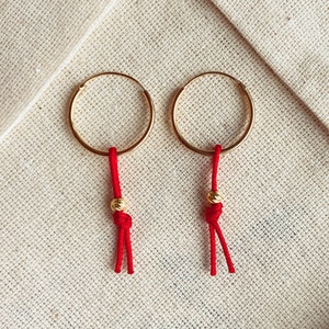 925 Sterling Silver Gold Hoop Earring, Red String Earring, Spirituel ...