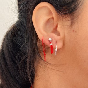 925 Red String Earring, Sterling Silver Red Luck Earring, Good Luck ...