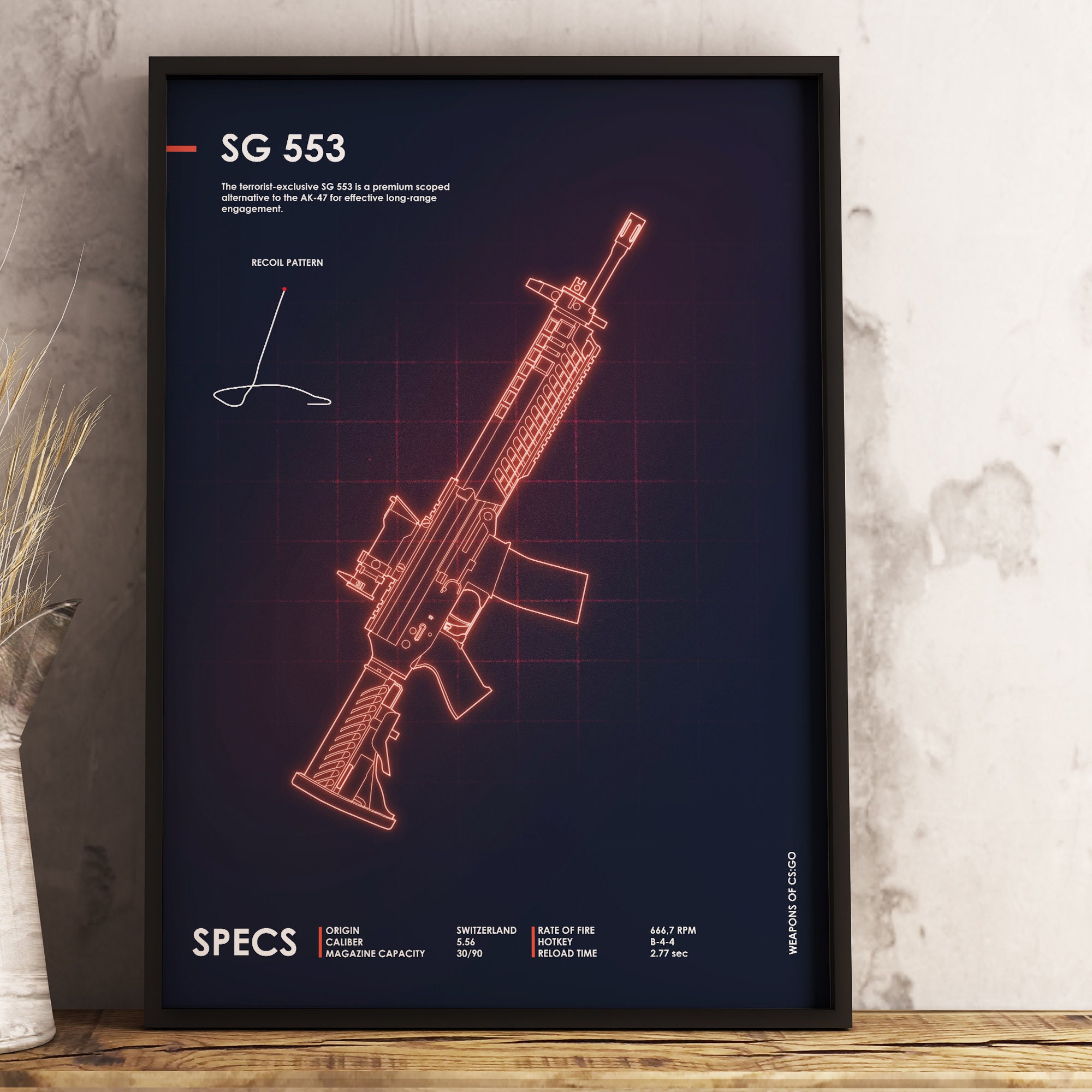 SG 553 Gun Cs:go Counter Strike Neon Weapon Blueprint Digital - Etsy