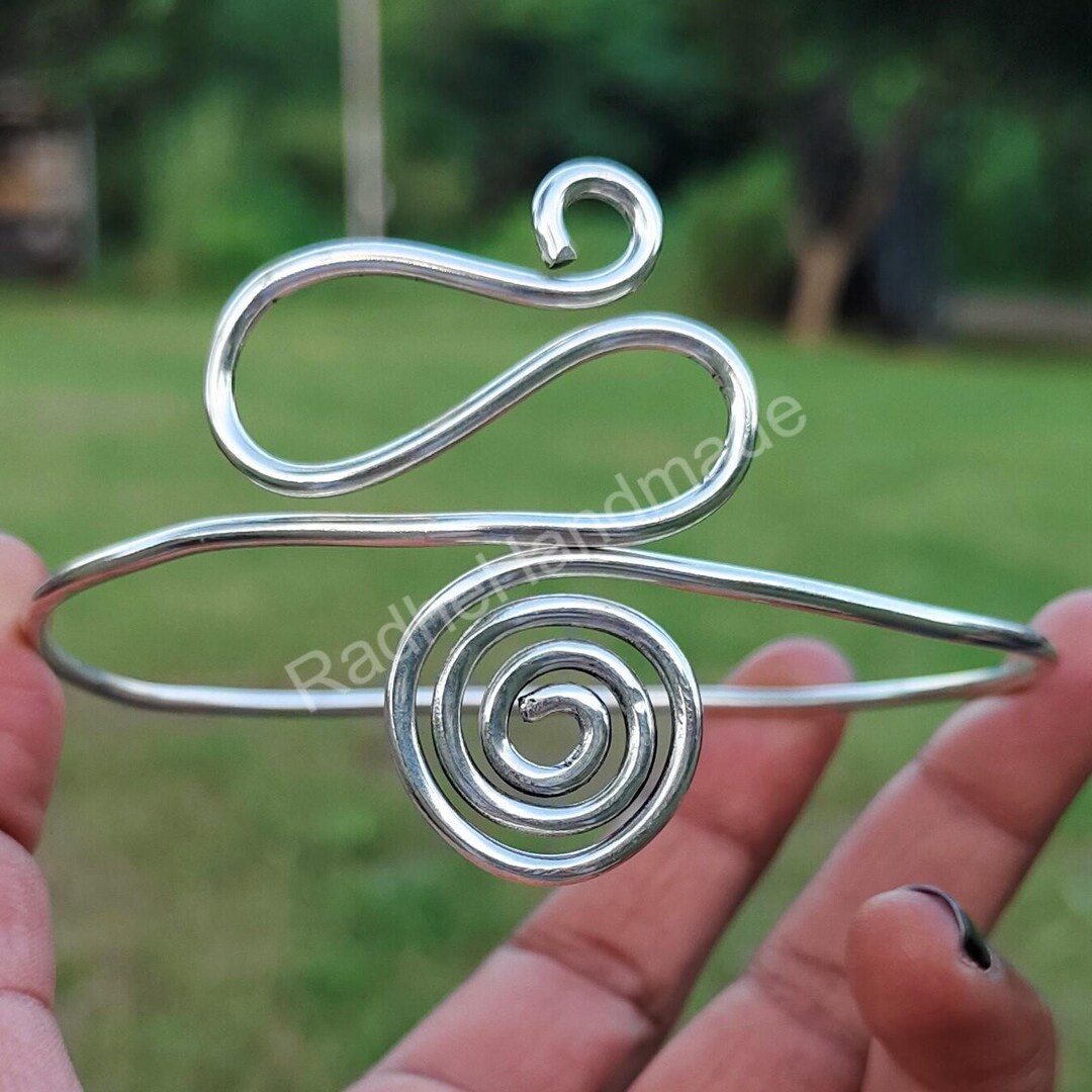 Spiral Arm Cuff Bangle, Upper Arm Cuff Bracelet, Solid Silver Arm Band ...