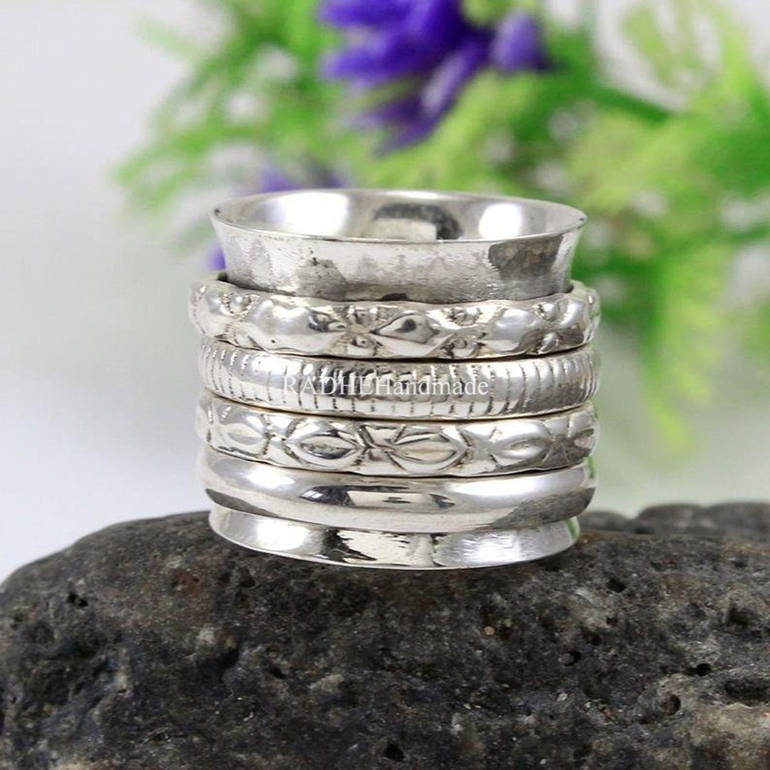 Wide Band Spin Spinner Ring, Sterling Silver Ring for Women, Unique ...