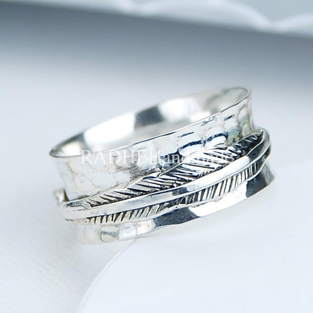 Sterling Silver Feather Spinning Ring, Feather Spinner, Thumb Ring ...