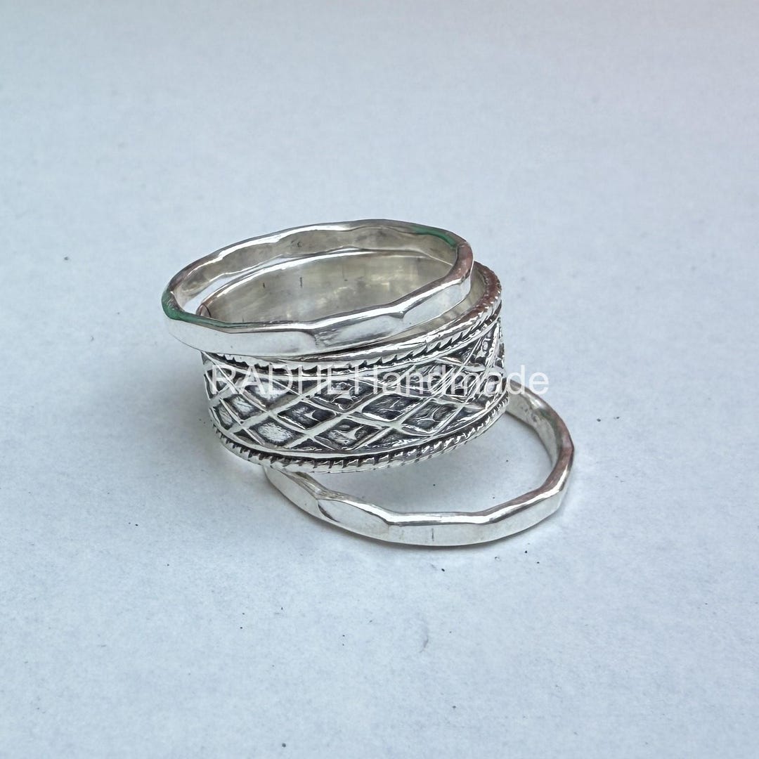 Set of 3 Sterling Silvers, Pure Silver Rings, Assorted Pattern Rings ...